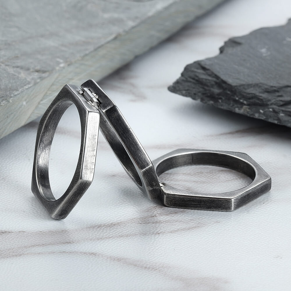 Retro Hexagonal Folding Stainless Steel Men's Ring - Rock & Spark