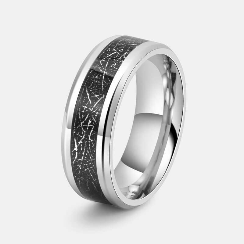 Meteorite Style Stainless Steel Ring - Rock & Spark