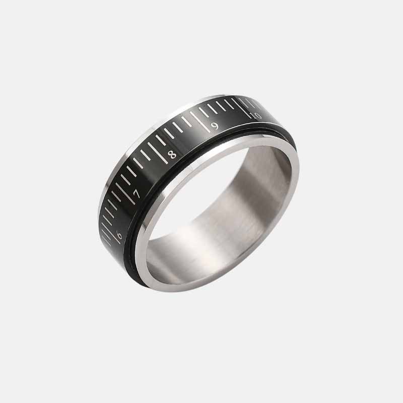 Simple Ruler Scale Design Stainless Steel Spinner Ring - Rock & Spark