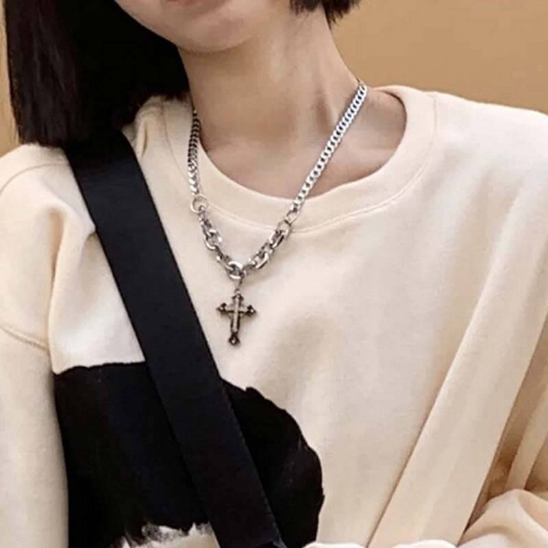 Multi Layered Cross Diamonds Set Stainless Steel Necklace Rock And Spark