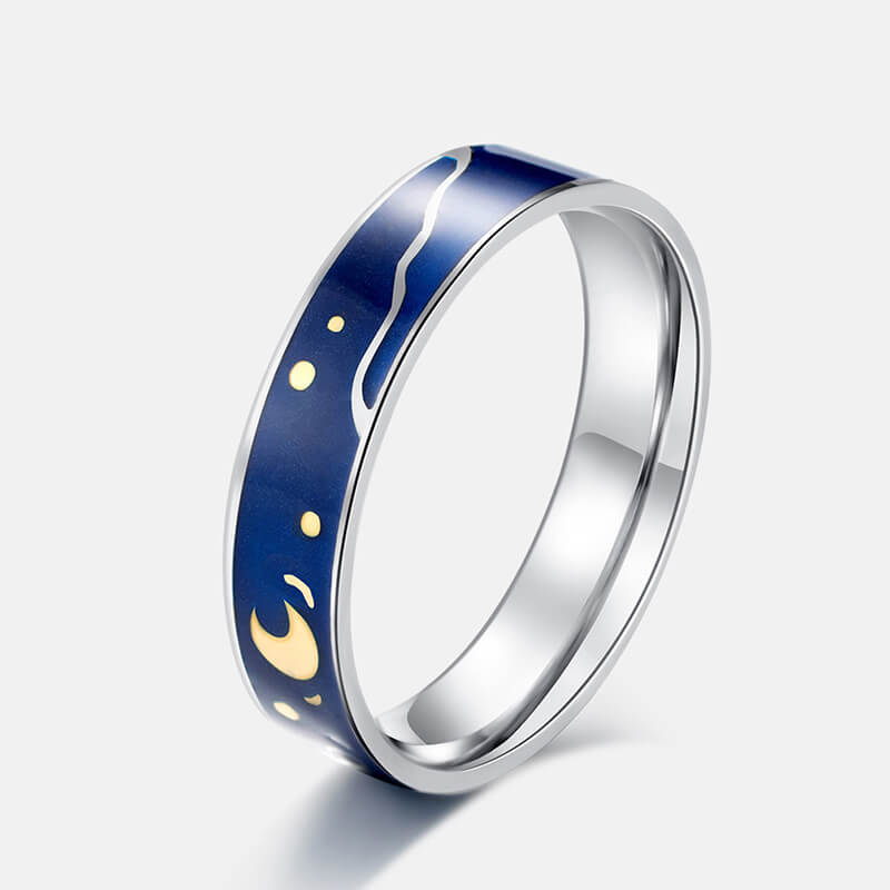 Blue Starry Stainless Steel Couple Ring - Rock & Spark