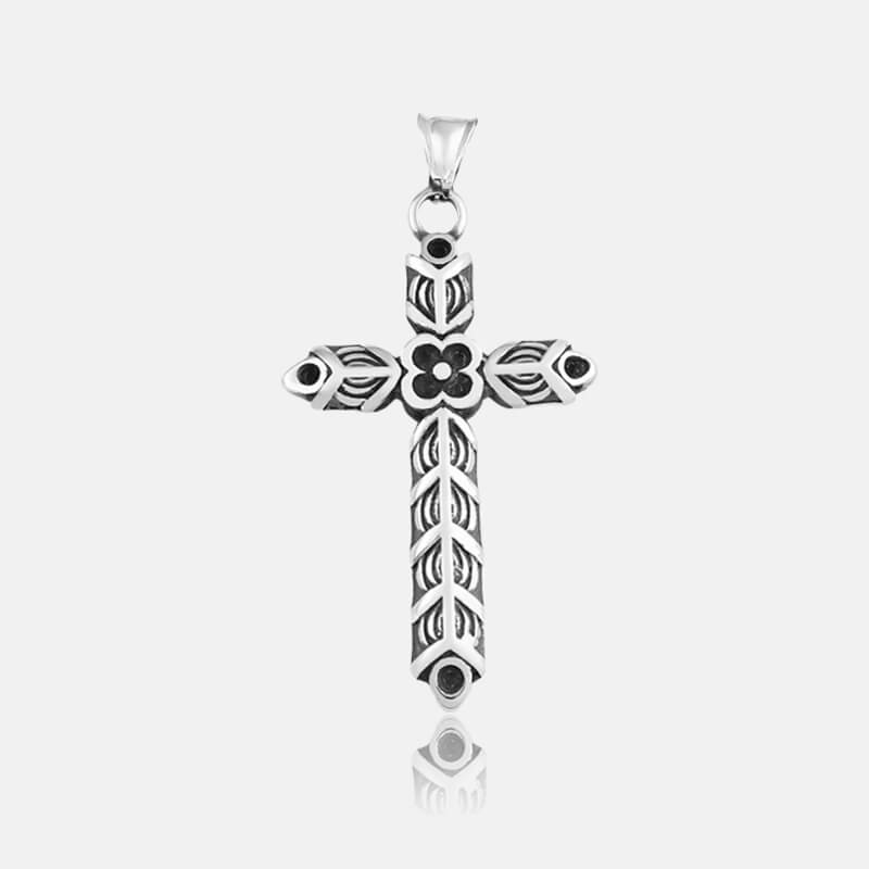 Vintage Flower Pattern Stainless Steel Cross Pendant - Rock & Spark