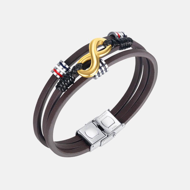 Infinity Symbol Multi-Layer Stainless Steel Leather Bracelet - Rock & Spark