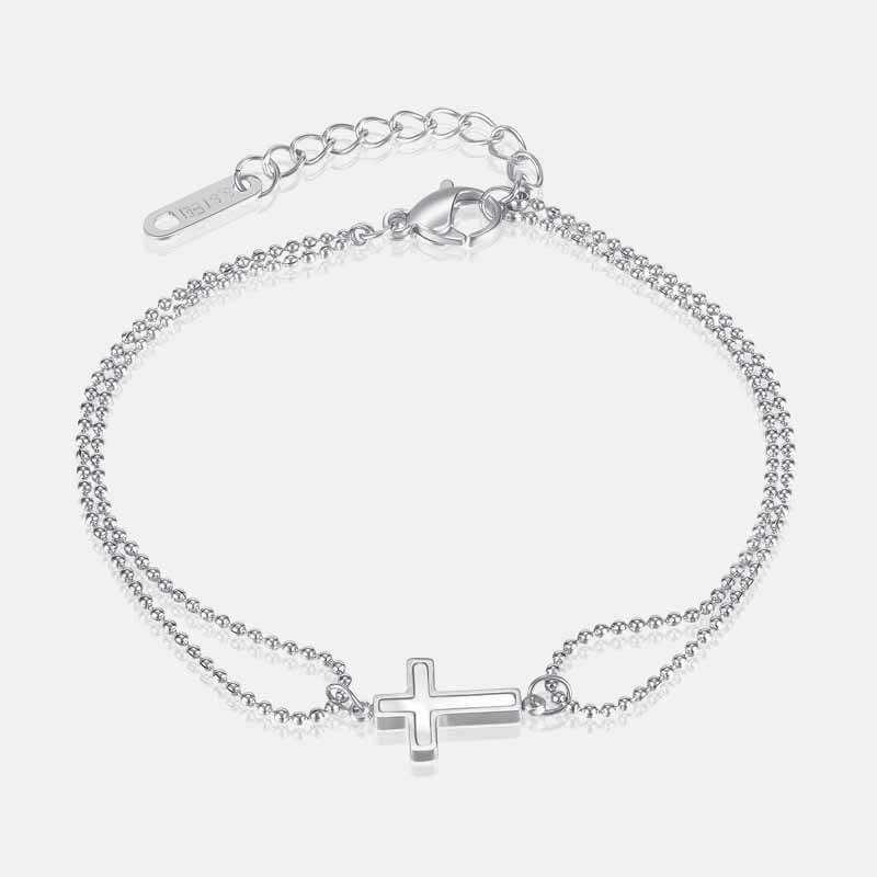 Double Bead Chain Stainless Steel Cross Bracelet - Rock & Spark