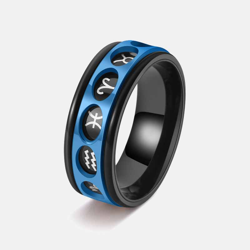 12 Constellations Symbols Stainless Steel Spinner Ring - Rock & Spark
