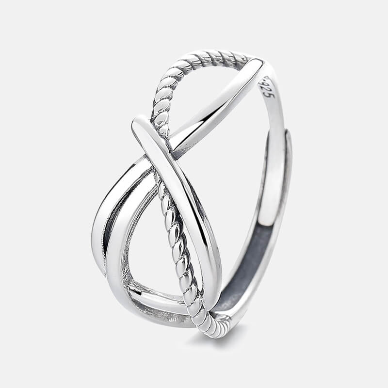 Geometric Twist Line Sterling Silver Cross Ring - Rock & Spark
