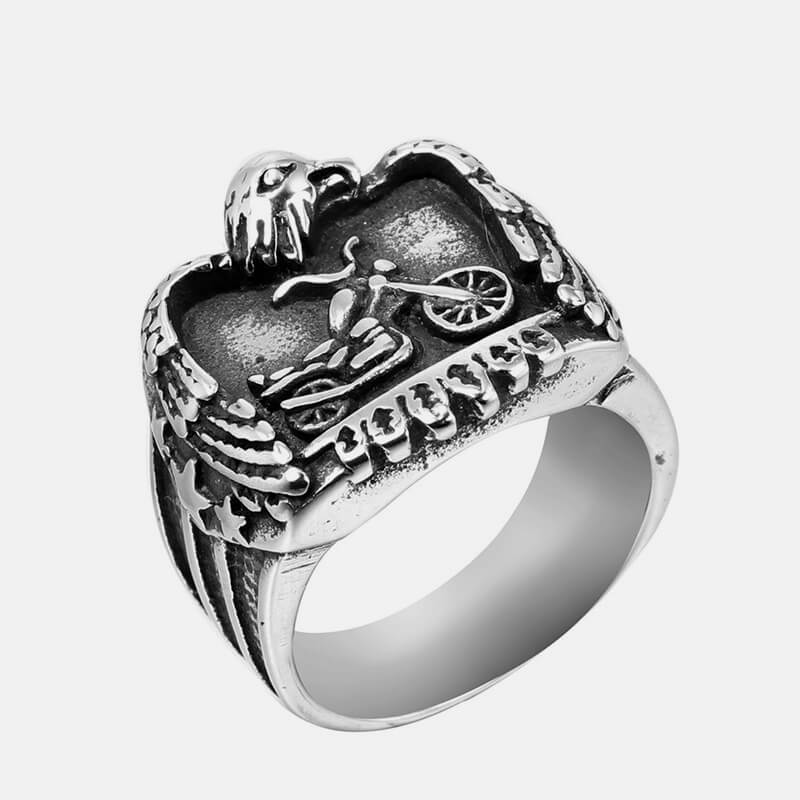 Vintage Eagle Motorcycle Stainless Steel Ring - Rock & Spark
