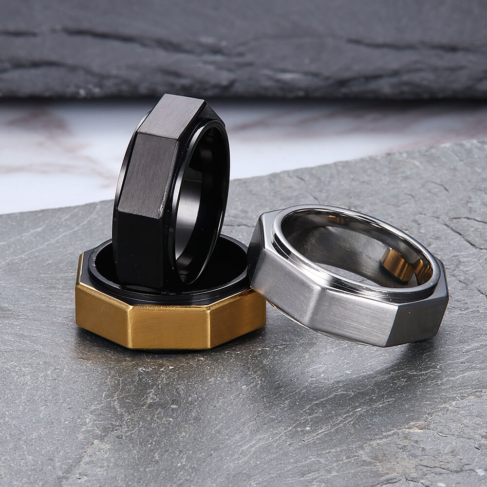 Minimalism Octagon Screw Nut Stainless Steel Men's Ring - Rock & Spark