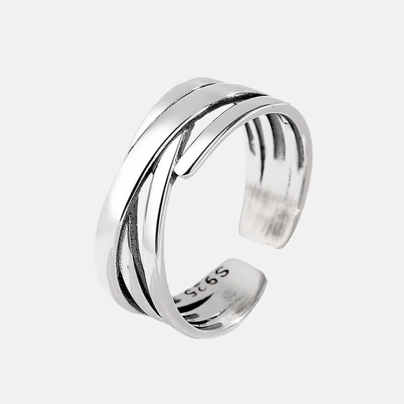 Simple Irregular Line Sterling Silver Open Ring - Rock & Spark