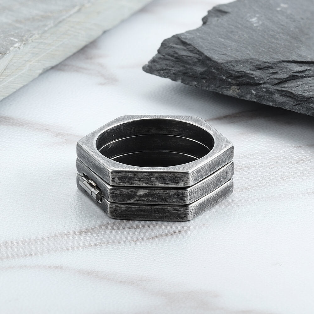 Retro Hexagonal Folding Stainless Steel Men's Ring - Rock & Spark