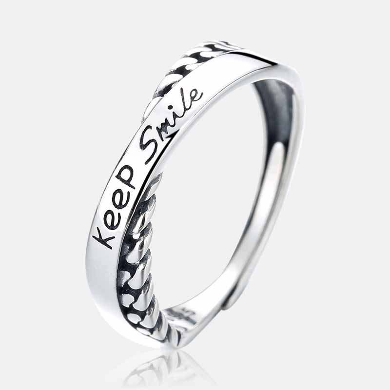 Keep Smile Crossed Sterling Silver Open Ring - Rock & Spark