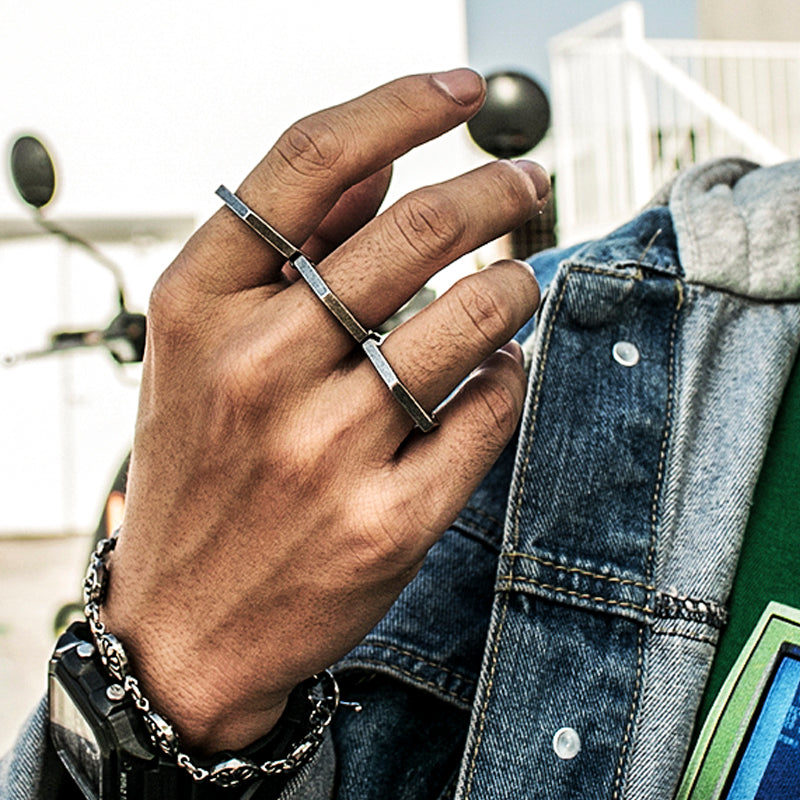 Retro Hexagonal Folding Stainless Steel Men's Ring - Rock & Spark