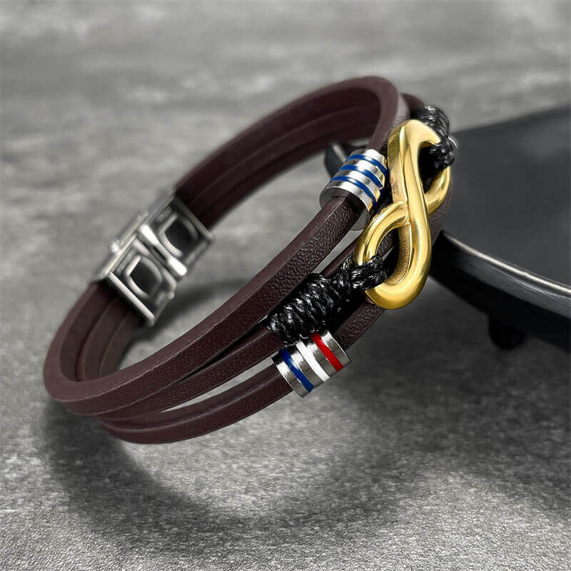 Infinity Symbol Multi-Layer Stainless Steel Leather Bracelet - Rock & Spark
