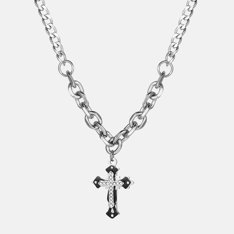 Multi Layered Cross Diamonds Set Stainless Steel Necklace Rock And Spark